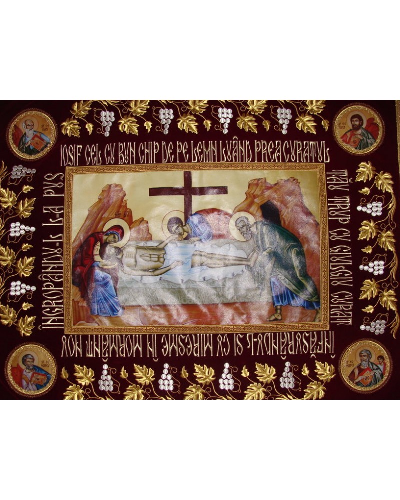 Epitaf Punerea in mormant IS HS brodat cu icoana litografica